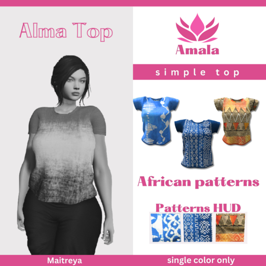 Second Life Marketplace - [amala] Alma top - Simple top - African patterns - Maitreya
